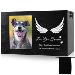 woiworco pet urns for dogs ashes, large wooden funeral cremation urns with photo frame, memorial keepsake box with black flannel as lining, urn for dog or cat ashes, loss pet memorial remembrance gift