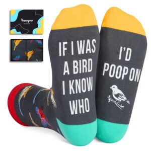 happypop funny socks for men teens - bird gifts for women, birder gifts bird socks bird stocking