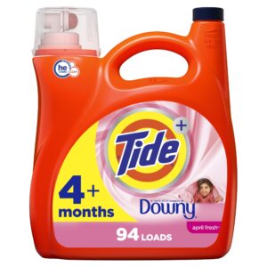 tide plus downy liquid laundry detergent soap, april fresh scent, he compatible, 94 loads, 132 fl oz, tide laundry detergent, liquid laundry detergent