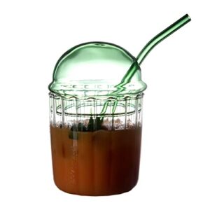 misnode 2 pcs drinking glasses with lids and glass straw, 450ml glass cups beer can glass ice coffee cup creative tumbler with lid and straw for home office bar restaurant