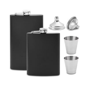 6pcs/set 8oz 12oz party camping barbecue stainless steel hip flask with funnel,stainless steel shot cup,for men & women(black)