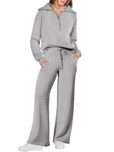 anrabess women 2 piece outfits sweatsuit oversized sweatshirt sweatpants tracksuit sweat lounge matching set 2025 fall trendy light grey medium