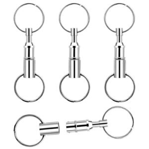 kalione 4 sets quick release detachable keychain, swivel pull apart key chain, mini detachable keychain rings with 4 stainless steel key rings for home office outdoor accessory supplies(silver)