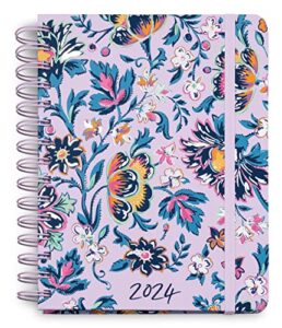 vera bradley hardcover daily planner 2023-2024, spiral planner dated august 2023 - december 2024, medium size cute planner, weekly planner with monthly calendar, stickers, & pockets, cloud vine multi