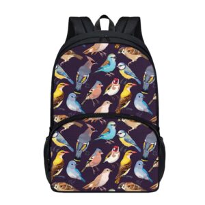 howilath 17" large capacity backpack with adjustable straps, cute colorful birds print canvas backpack teens bag bookbags