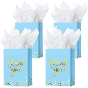 tinlade 30 pcs thank you gift bags with tissue paper gold thank you wedding bags with handle for graduation business shopping wedding baby shower party favors(light blue)