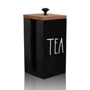 tea bag holder, farmhouse tea caddy, wood tea bag storage organizer, tea containers with lid, tea bag dispenser, tea canister, tea accessories, great for tea bars and tea gifts (black)