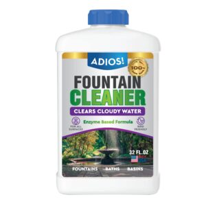 adios! fountain cleaner and clarifier for outdoor and indoor fountains – safe for plastic, metal, glass and stone (32oz)