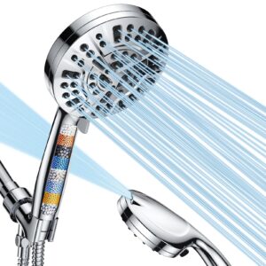 sosirolo high pressure shower head with handheld, 10-mode filtered detachable 5" large showerhead with hard water filter for bathroom, anti-clog shower heads with ss hose, so-24, chrome