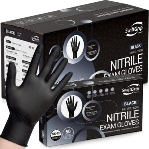 swiftgrip disposable nitrile exam gloves, 3-mil, black nitrile gloves disposable latex free for medical, cooking & esthetician, food-safe rubber gloves, powder free, non-sterile, 1000ct case (x-small)