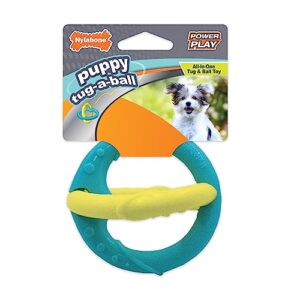 nylabone power play puppy tug-a-ball - puppy tug toy - interactive puppy enrichment toys - puppy must haves (1 count)