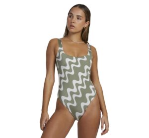 rvca women's one piece swimsuit breathable recycled materials for any beach activity surfing or lifestyle (as1, alpha, x_s, regular, regular, waves scooped agave)