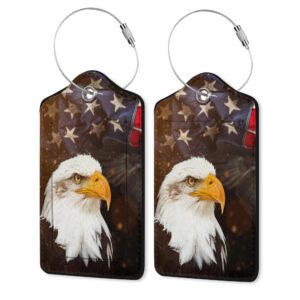 2 pack luggage tag for suitcase,american flag with eagle leather suitcase tags identifiers with privacy name address labels & durable steel loop for women/men travel