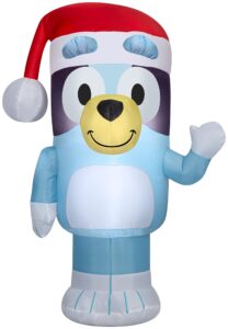 bluey christmas airblown inflatable in santa hat bluey, 3.5 ft tall, blue