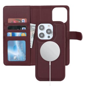 Ｈａｖａｙａ for iphone 14 pro max phone case wallet for women iphone 14 pro max wallet case magsafe compatible with card holder flip folio detachable magnetic leather phone cover-wine red