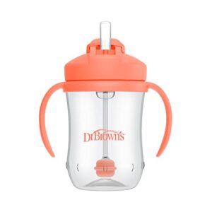 dr. brown's milestones, baby's first straw cup sippy cup with straw, 6m+, 9oz/270ml, coral, bpa free