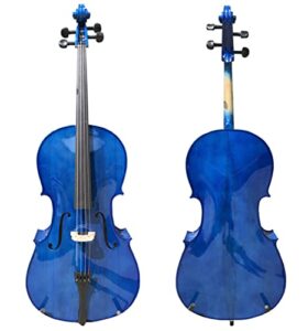 yinfente advance cello 4/4 solid maple spruce wood ebony cello parts hand made cello with cello bag bow black violincello (blue)