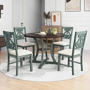 yunlife&home 5 piece kitchen and dining furniture set,round table and fabric special-shaped legs & exquisitely designed hollow chairs backn for living room/breakfast nook/dinette, antique blue