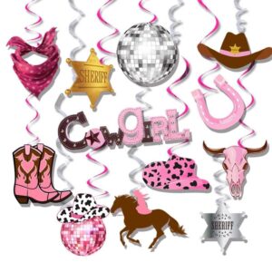 western cowgirl party decoration hanging swirls,western country pink cowgirl hanging foil swirls for cowgirl theme party birthday party baby shower ceiling hanging decorations (pink)