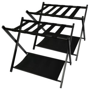 yuihochic luggage rack, pack of 2, suitcase stand with fabric storage shelf ,for guest room,bedroom,hotel, foldable painted steel frame (package quantity 2)