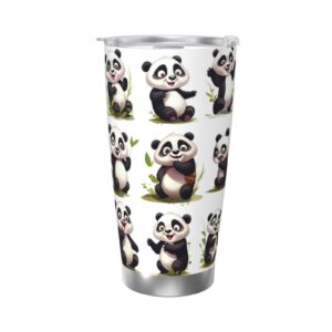 panda tumbler - with lid 20 oz stainless steel vacuum cup for coffee, water, and travel - leakproof for home, office, and school