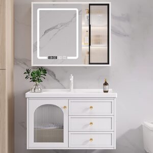 wall mounted bathroom vanity with sink combo,bathroom vanity set with basin & storage cabinet ,bath cabinet with ceramic sink including pull-out faucet, mirror cabinet ( size : 81x50x53cm/31.9x19.7x20