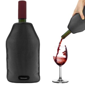 pallesen portable wine cooler sleeve - reusable bottle chiller keeps red, white & champagne cool for 750ml standard size bottles (black)