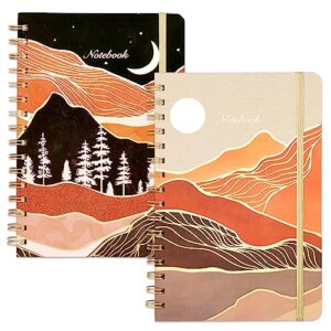 eoout 2 pack spiral notebook journals for women, a5 size 5.7x 8.5 inches college ruled hardcover spiral journal, 160 pages 2 abstract sun and moon design back pocket, for office school supplies gifts