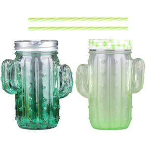 sewacc 2 sets cactus drinking glasses plant shape glass straw cup creative cute shot glasses water cups iced coffee cup wide mouth bubble cups for cocktail beverage 400ml