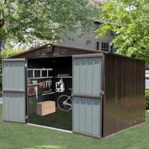 ubgo outdoor storage shed 8.2' x 6.2',garden tool storage shed,metal steel utility tool shed storage house with double lockable doors & air vents for backyard patio garden lawn-brown