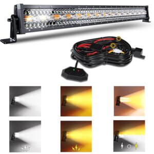 slary 32 inch 180w led light bar white/amber flasing strobe light with six modes driving fog lights spot flood combo beam bumper lights with switch wiring harness for offroad truck 4wd suv atv utv