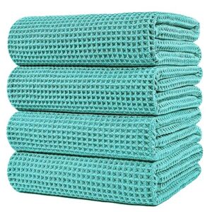 polyte microfiber oversize quick dry lint free bath towel, 60 x 30 in, 4 pack (aqua, waffle weave)