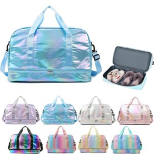 sports gym bag with shoes compartment & wet pocket, waterproof overnight bag travel bag gymnastic bag dance bag for girl, weekend bag for women (blue)