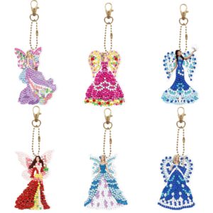 lusandy 6pcs diy 5d angel lady diamond painting keychain kits double sided special shape lady diamond art key chain key ring set for backpack shoulder bag accessories adults and kids