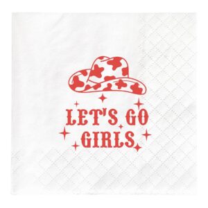 let’s go girls napkins for western cowgirl bachelorette party decorations, disco cowgirl birthday last rodeo party bridal shower party decorations supplies, 2ply 4.5x4.5inches 50pcs (red)