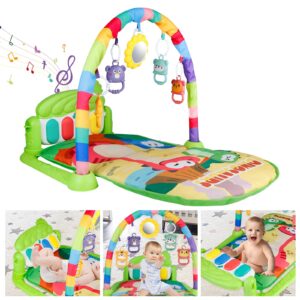 bibielf baby play mat, kick play piano activity gym mat with musical light activity center & play piano, baby early development toys gift for newborn infants toddlers