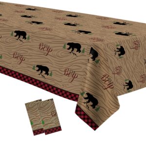 xigejob lumberjack baby shower tablecloth decorations - disposable lumberjack baby boy table cover, buffalo plaid wild bear adventure theme its a boy supplies table cloth - 2 pack (54in x 108in)