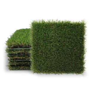 cjnlon 12"x12" artificial grass tiles, 9 packs self-draining fake grass turf tiles set for flooring decor, dog pads indoor outdoor 1.57'' in pile height