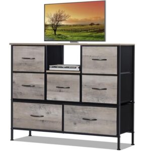 dresser tv stand, grey entertainment center with storage fabric drawers for 55" tv, chest of drawer unit for bedroom, living room, hallway, entryway, closet