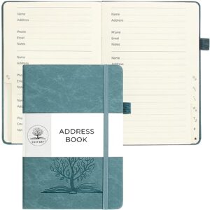 daofary address book with alphabetical tabs - small address keeper book (5.3 * 7.6 in) with inner pocket, hardcover address notebook for store your important informations (blue haze)