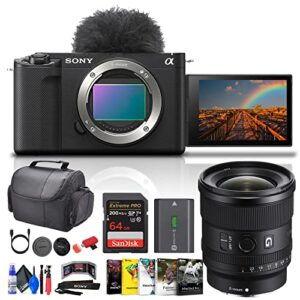 sony alpha zv-e1 full-frame vlog mirrorless lens camera (black) (ilczve1/b) fe 20mm g lens + 64gb card + corel photo software + card reader + case + flex tripod + cleaning kit (renewed)