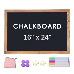 koolde 16" x 24" magnetic chalkboard large hanging framed wall chalk board combination chalk board & bulletin board rustic framed blackboard for kids, home, office, restaurant