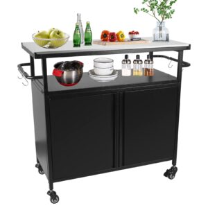 karpevta outdoor grilling table with storage, metal outdoor grill cart with storage and wheels,stainless steel countertop kitchen island cart and storage cabinet for bbq,patio,backyard