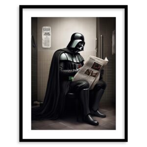 star wars bathroom décor art print - premium giclee fine art print - aesthetic modern vintage painting style darth vader stormtrooper yoda print poster for bathroom wall decor, ready to frame