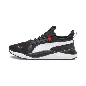 puma mens pacer future sneaker, puma mens black-puma mens white-for all time red, 10