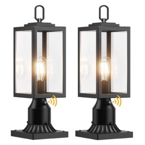 aoceley dusk to dawn outdoor post light with pier mount base, 2-pack modern lamp post light fixtures waterproof aluminum pier lights outdoor column lights exterior post lantern with clear glass shade