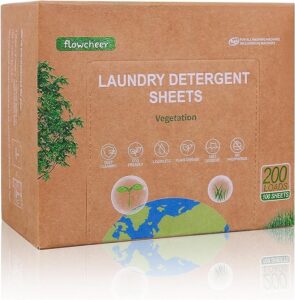 flowcheer ultra concentrated laundry detergent sheets - 200 count, fresh vegetation scent, ideal for busy households, eco-friendly, versatile, powerful stain removal