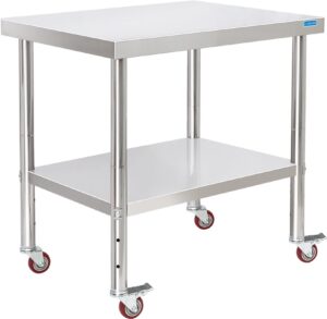 kuarbarr stainless steel table for prep & work with 4 caster wheels with adjustable undershelf 24 x 30 nsf metal commercial kitchen worktable for restaurant home outdoor