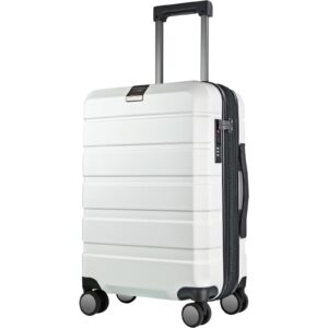 kroser hardside expandable carry on luggage with spinner wheels & built-in tsa lock, durable suitcase rolling luggage with usb port, carry-on 20-inch, white