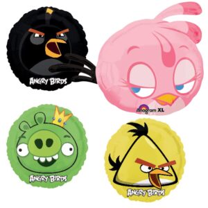 angry birds party balloons - set of 4 balloon decorations featuring the pink black yellow and green king pig bird globos for a birthday bouquet centerpiece